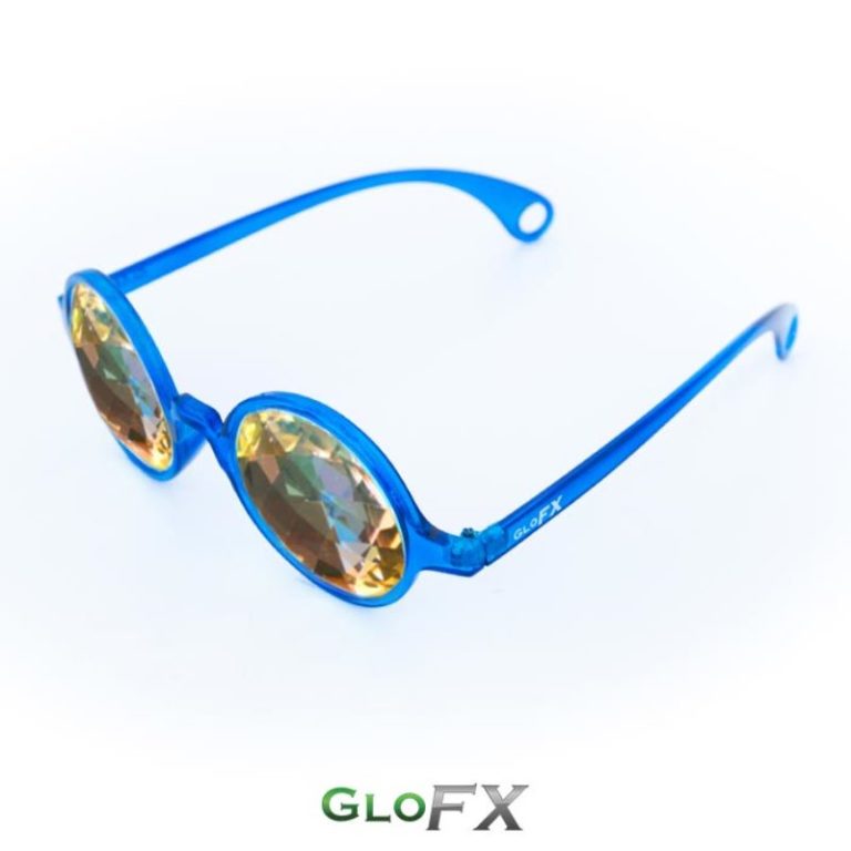 GloFX Transparent Blue Kaleidoscope Glasses – Bug Eye Rainbow (Flat ...